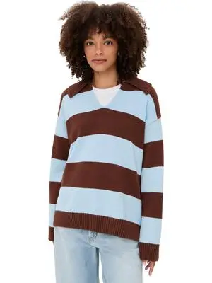 English Factory Striped Collared Sweater - Brown/powder Blue