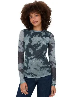 Rag & Bone Yana Printed Mesh Long Sleeve Tee - Silver Multi