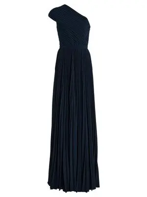 Michael Kors One-shoulder Pleated Georgette Gown - Blue