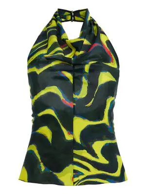 CHRISTOPHER JOHN ROGERS Printed Jersey Cowl-Neck Halter Top