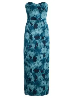 Michael Kors Strapless Bustier Floral Midi Dress - Blue