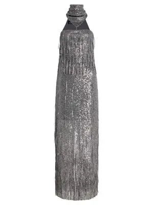Bevza Sunbeams Fringed Sequined Maxi Dress - Grey