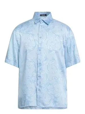 Versace Man Shirt Sky Blue Size 40 Polyester Blue