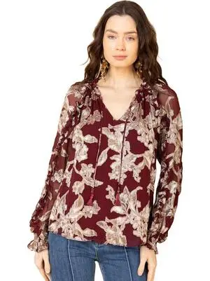 Hale Bob Robin Lurex Chiffon Top - Wine