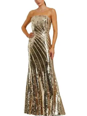 MAC DUGGAL Sequin Mesh Strapless Trumpet Gown