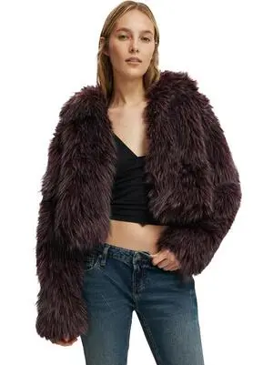 COTTON ON Gigi Faux Fur Jacket - Burgundy