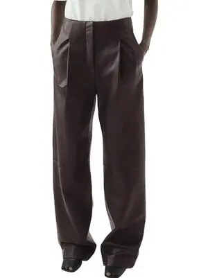 Mango Selection Leather Straight-leg Pants - Brown