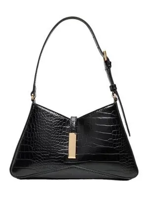 Aldo Croc Embossed Faux Leather Shoulder Bag - Black