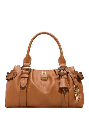 Aldo Faux Leather Satchel With Padlock Tan
