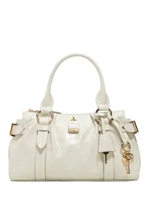 Aldo Faux Leather Satchel With Padlock White