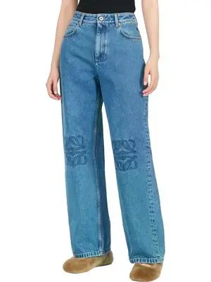 Loewe Anagram Embroidered High-waist Jeans - Blue
