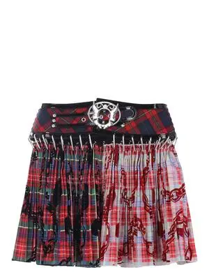 CHOPOVA LOWENA Pleated Tartan Mini Skirt - Red