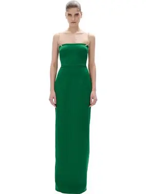 Rachel Gilbert Leora Crystal-Strap Column Gown Green