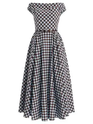 Oscar De La Renta Belted Off-the-shoulder Gingham Poplin Midi Dress - Plaid