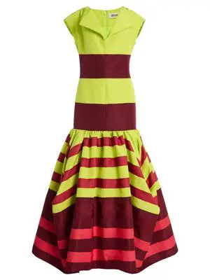 CHRISTOPHER JOHN ROGERS Colorblocked Silk Umbrella Gown