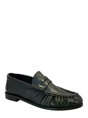 Saint Laurent Logo-plaque Leather Loafers - Black