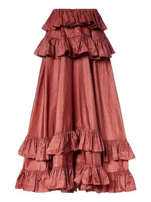 Chloé Tiered Ruffled Silk Taffeta Maxi Skirt - Pink