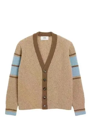 Ami College Wool Cardigan - Brown