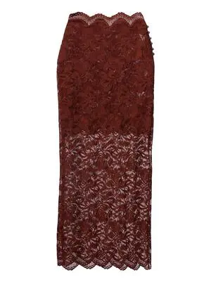 Rabanne Floral Lace Midi Skirt - Brown