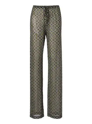 Dries Van Noten Embellished Printed Sheer Jersey Pants - Green