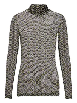 Dries Van Noten Embellished Printed Sheer Jersey Top - Green