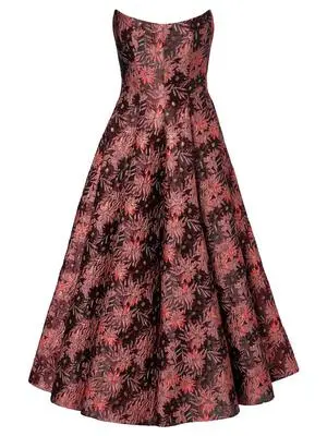 MARKARIAN Rousseau Floral Brocade Midi Dress - Burgundy