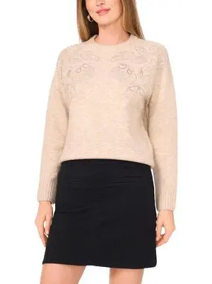 Vince Camuto Bead Detail Crewneck Sweater - Oatmeal