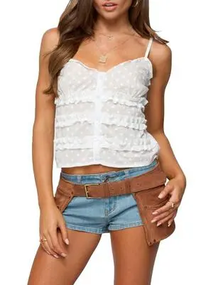 EDIKTED Embroidered Ruffled Cotton Camisole - White