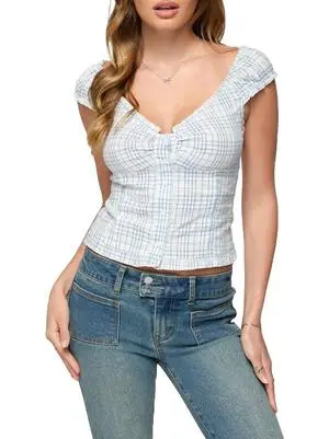 EDIKTED Plaid Cotton Blend Top