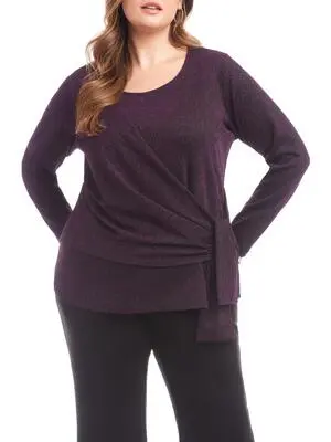 Karen Kane Metallic Knit Side Drape Top Eggplant