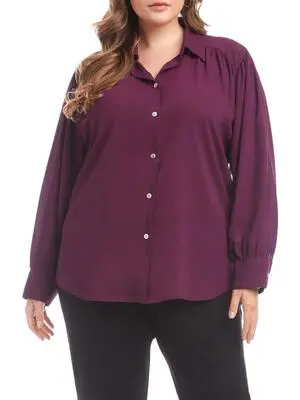 Karen Kane Drapey Crepe Button-up Shirt - Eggplant