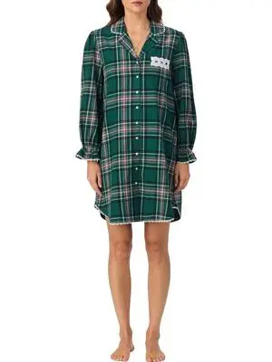Eileen West Plaid Flannel Nightshirt - Green Plaid