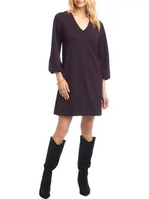 Karen Kane Metallic Long Sleeve Mini Dress - Eggplant