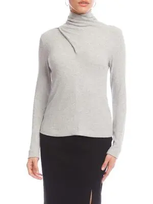 Karen Kane Rib Faux Wrap Turtleneck Top - Heather Gray