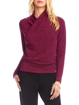 Karen Kane Metallic Knit Crossover Neck Top - Magenta