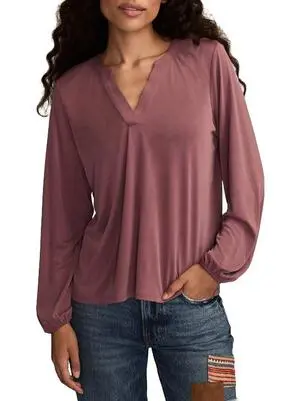Lucky Brand Sandwash V-neck Top - Crushed Berry