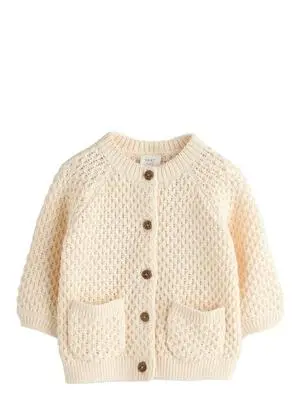 NEXT Rainbow Slogan Cotton Cardigan - Neutral