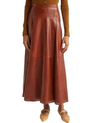 ULLA JOHNSON Aninda Eyelet-Trim Leather A-Line Skirt