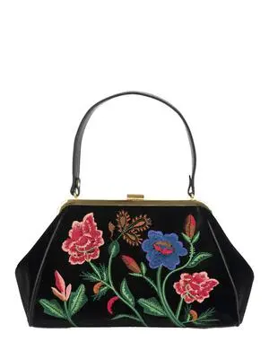 Jeffrey Campbell Frame Floral Embroidered Velvet Shoulder Bag - Black Velvet Floral Multi