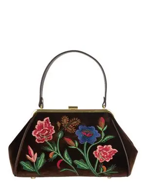 Jeffrey Campbell Frame Floral Embroidered Velvet Shoulder Bag - Brown Velvet Floral Multi