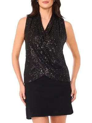 Vince Camuto Sequin Crossover Sleeveless Top - Rich Black