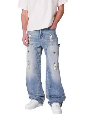 Mnml Western Jewel Baggy Carpenter Jeans - Blue