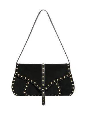 AIMEE Armour Leather Baguette Shoulder Bag - Black Suede