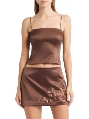 LoveShackFancy Cassana Satin Camisole - Chocolate Brown