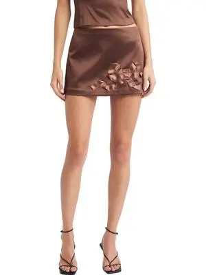 LoveShackFancy Nadina Bow Miniskirt - Chocolate Brown