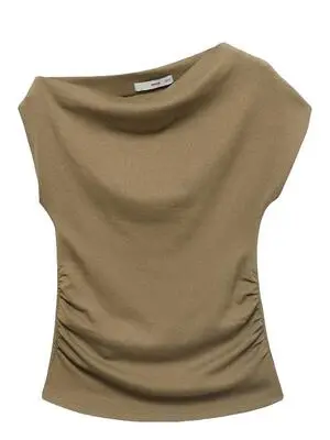 Mango Asymmetric Neck Top Khaki