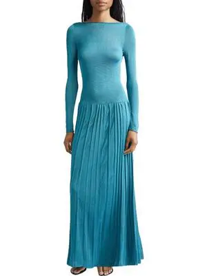 EMILY DAWN LONG Kingsley Pleated Long Sleeve Column Gown - Tatum