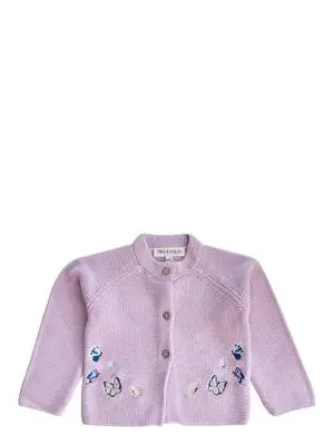 TIMO & VIOLET Embroidered Butterfly Knit Cardigan - Purple