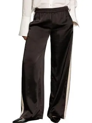 Sanctuary Satin Track Wide Leg Pants Black