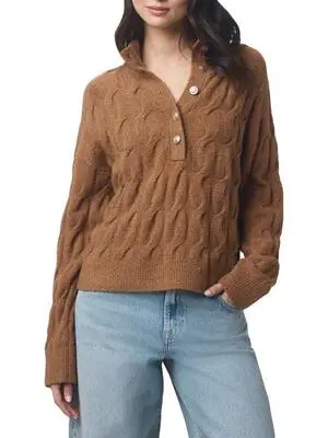 Splendid Cable Knit Half Placket Sweater Caramel